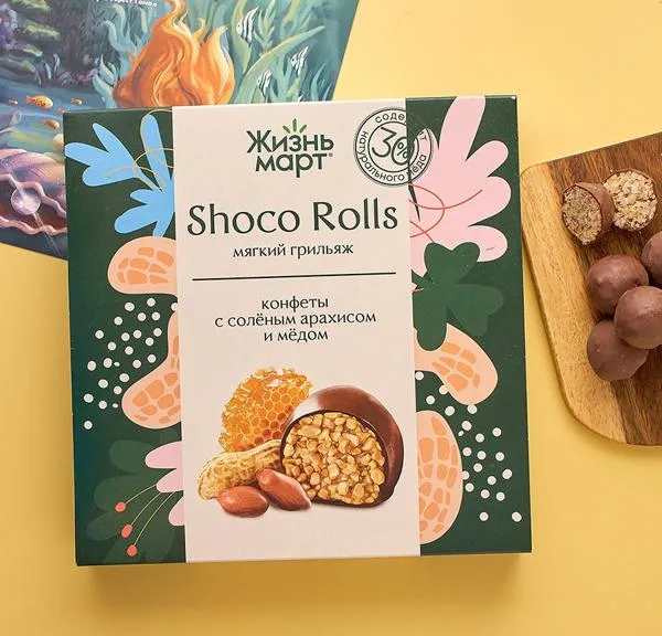 Заказать Shoco Rolls конфеты с арахисом, солью и медом с бесплатной ...